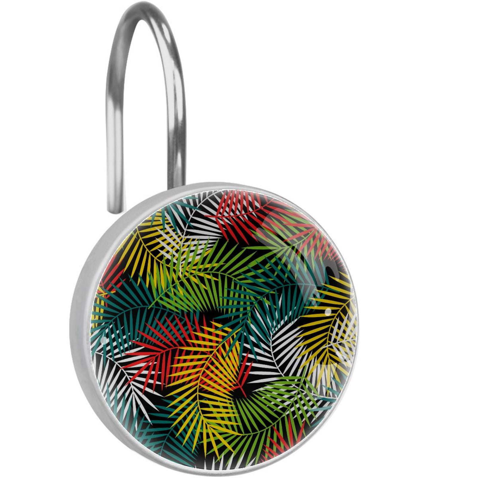 Watercolor Tropical Floral Shower Curtain Hooks（Set of 12）for Home ...