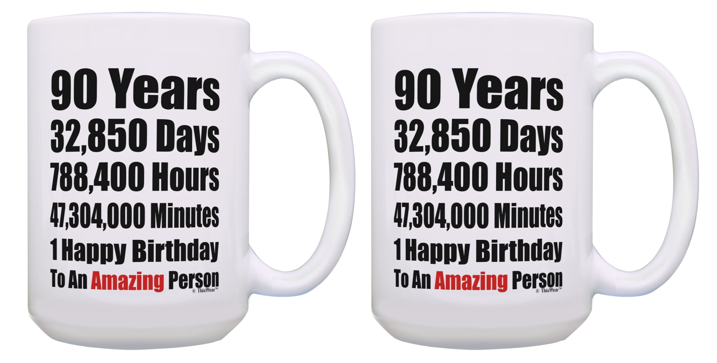 ThisWear 90th Birthday Gifts 90 Years 1 Happy Birthday Mug Set 2 Pack ...