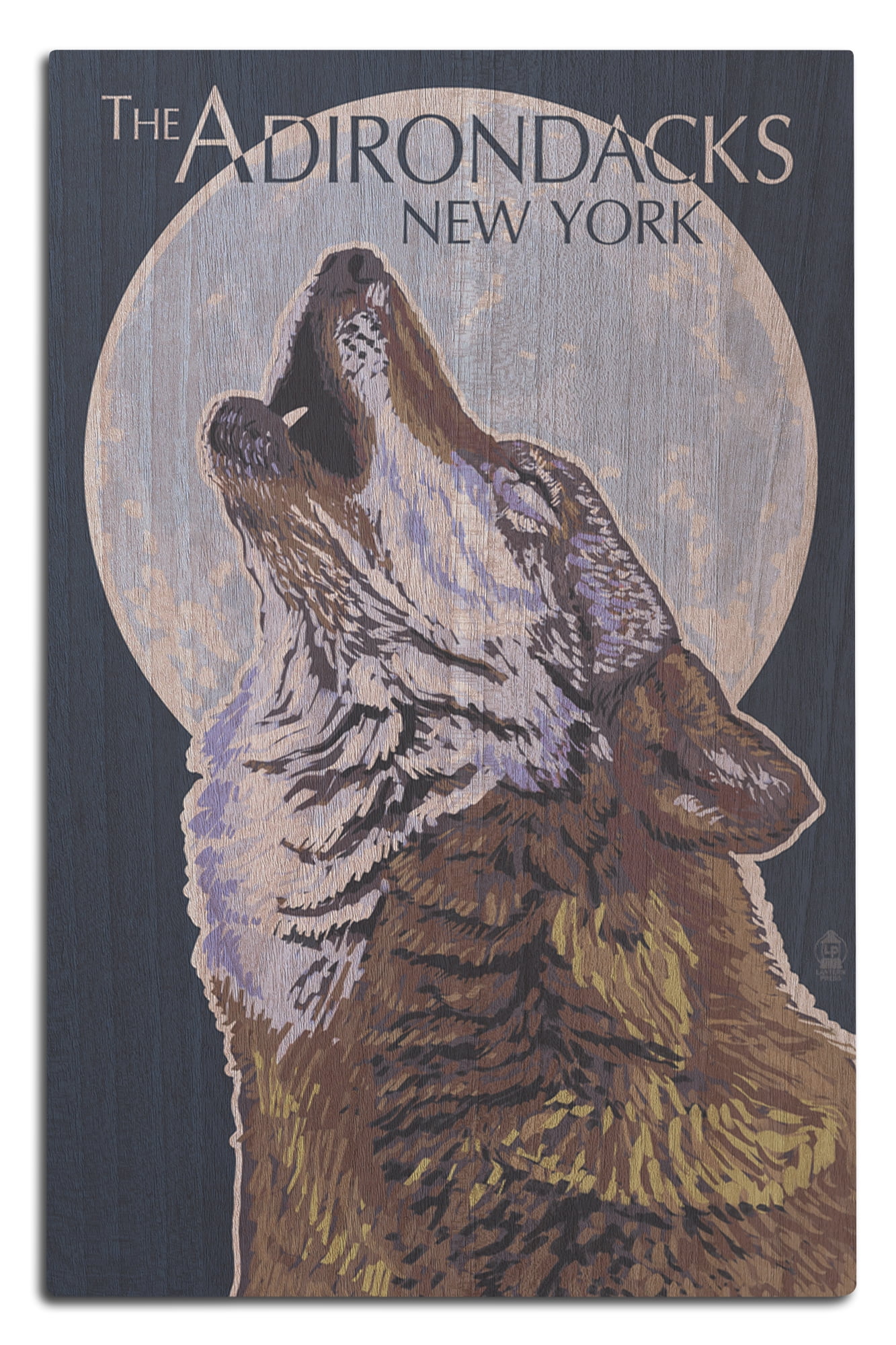 The Adirondacks, New York, Wolf Howling at Moon Birch Wood Wall Sign ...