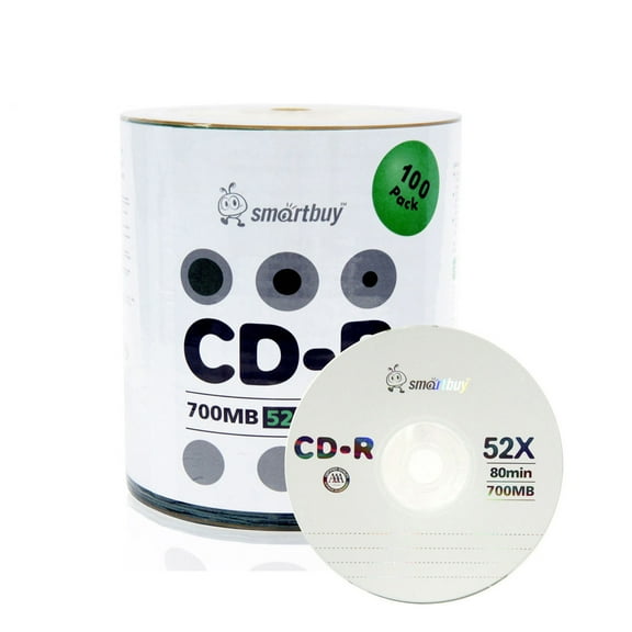 100 Pack Smartbuy Super Blue CD-R 52X 700MB/80Min Cyanine Dye White ...