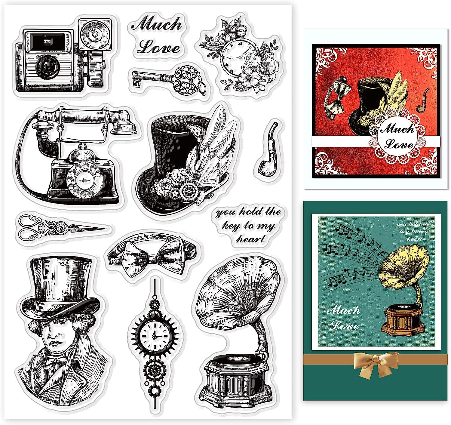 Vintage Record Player Steam Age Clear Stamp Phones Cameras Transparent ...