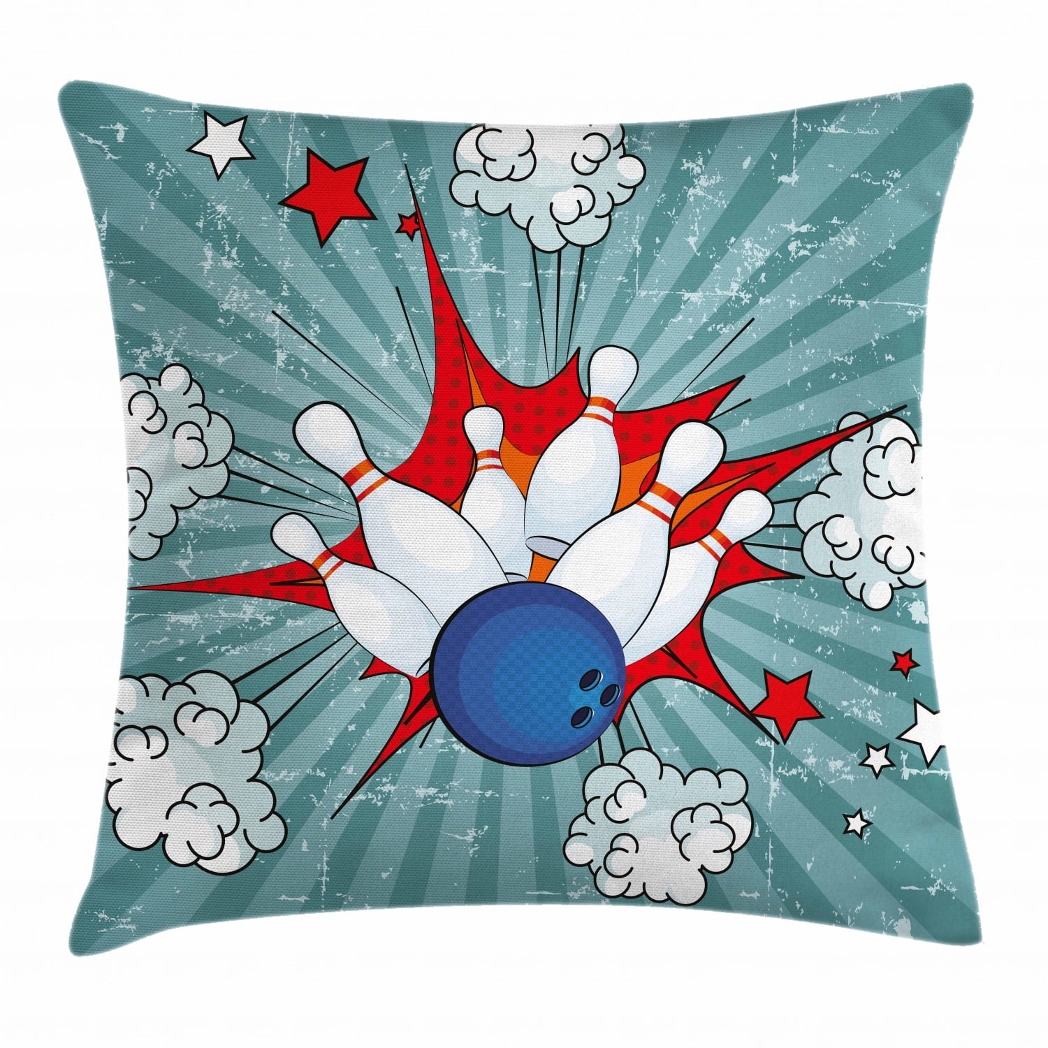 Bowling Party Decorations Throw Pillow Cushion Cover, Retro Comic ...