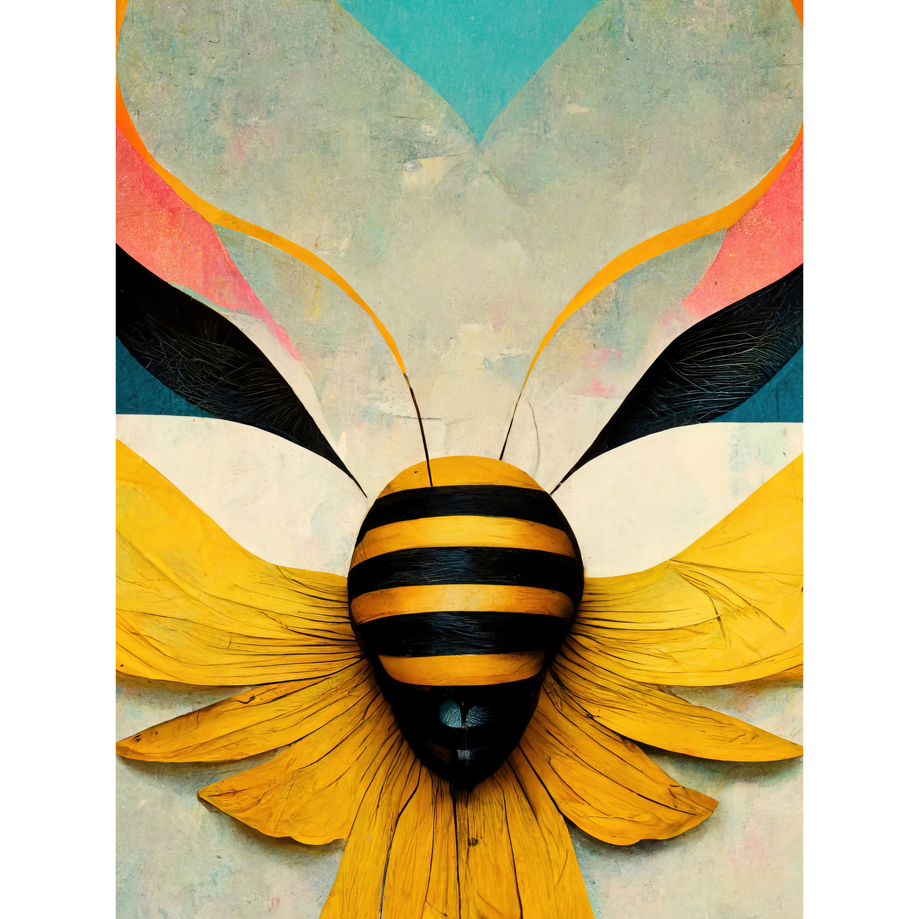Abstract Bumble Bee Heart Painting Contemporary Yellow Black Beige Blue ...