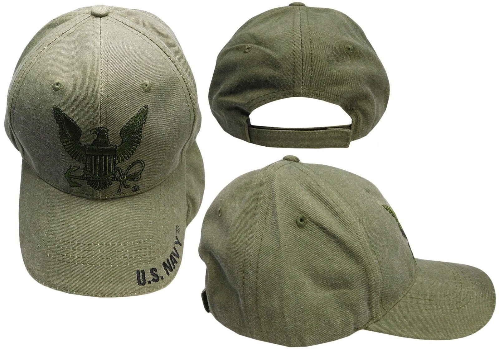 U.S. Navy With Navy Insignia Olive Green Embroidered Cap Hat CAP602SG ...
