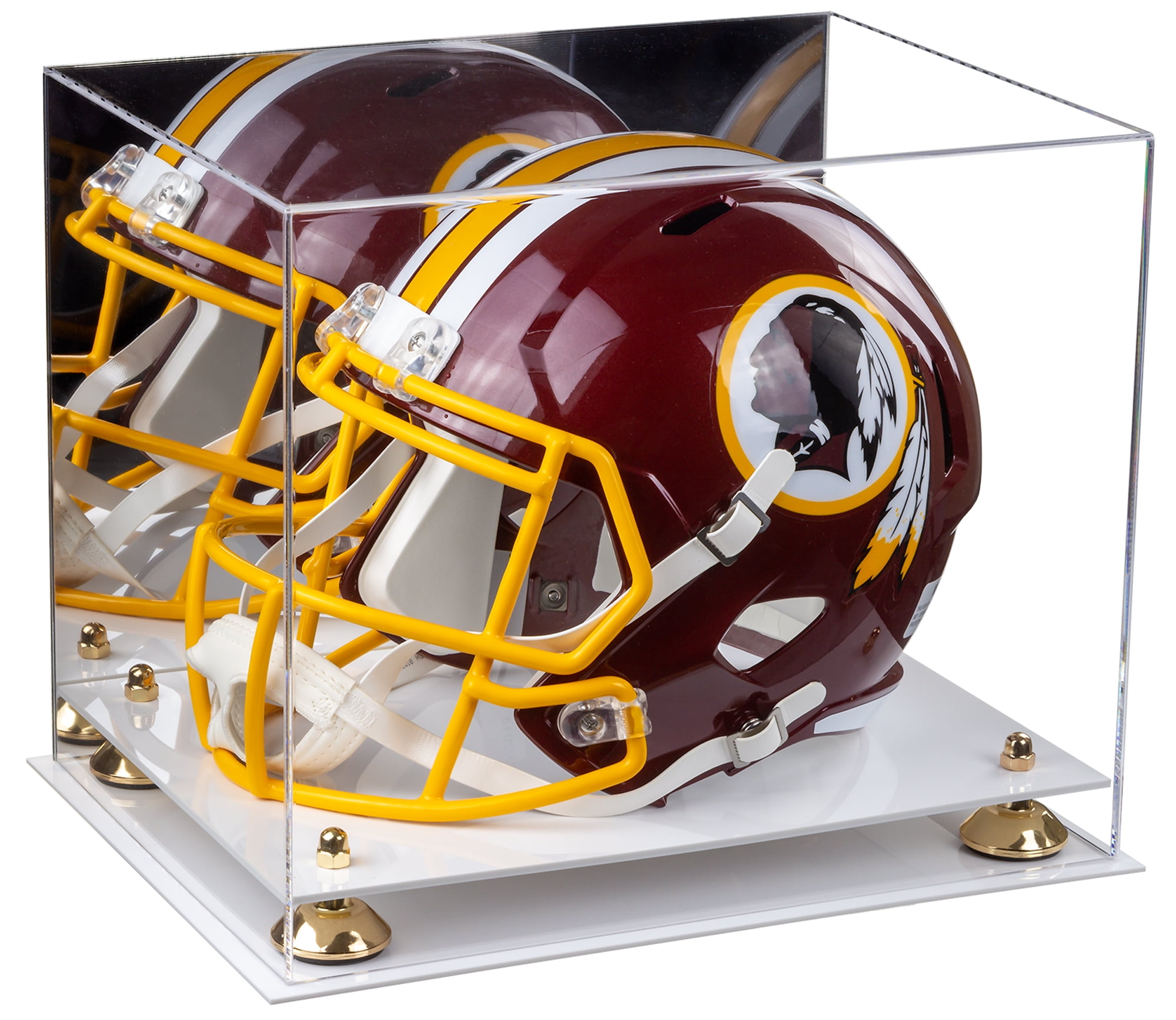 Acrylic Football Helmet Display Case with Mirror, Gold Risers and White ...