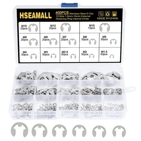400PCS 13Size Stainless Steel E-Clip Retaining Ring External Snap Ring ...