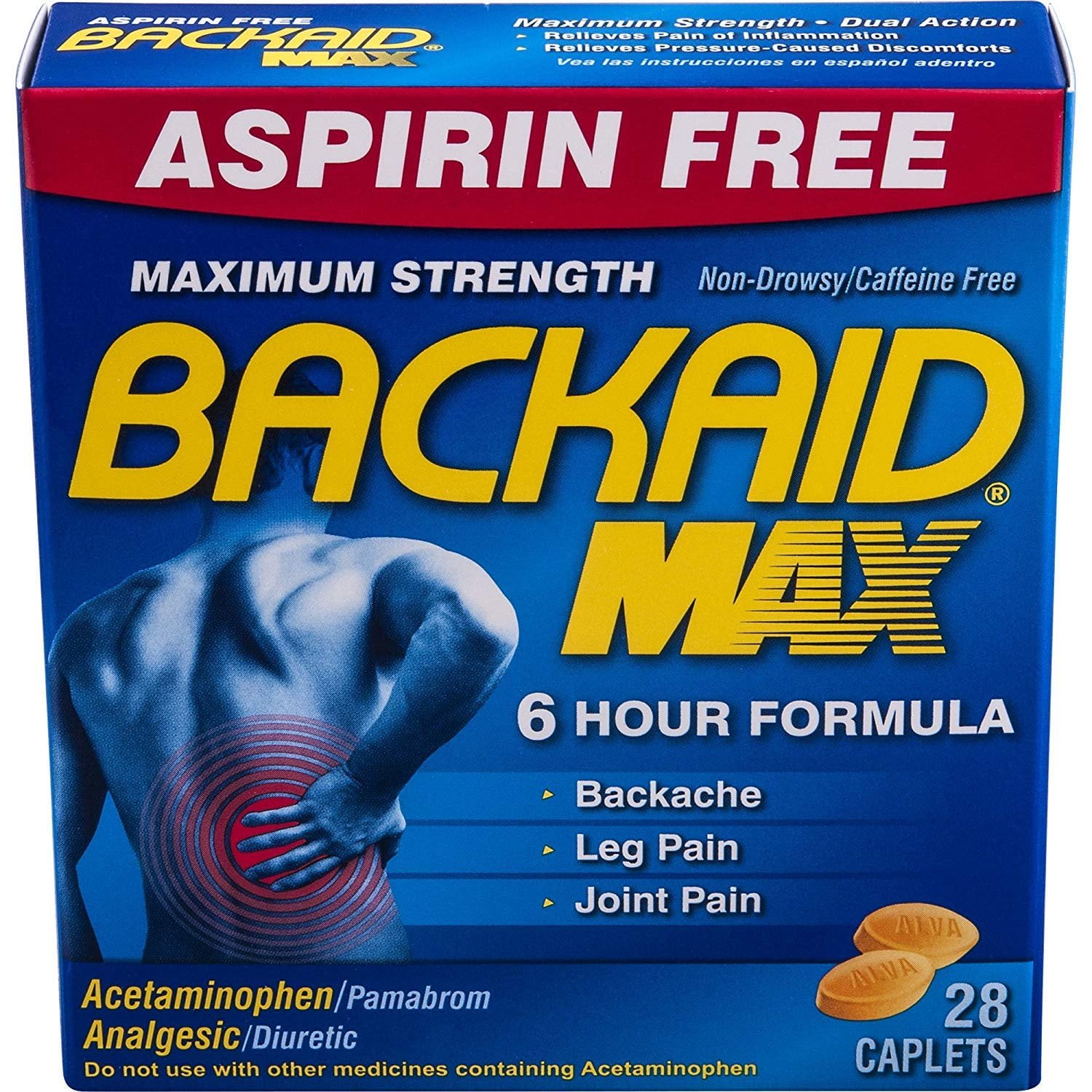 Backaid Maximum Strength Backache Pain Relief, Non Drowsy - 28 Pills, 2 ...