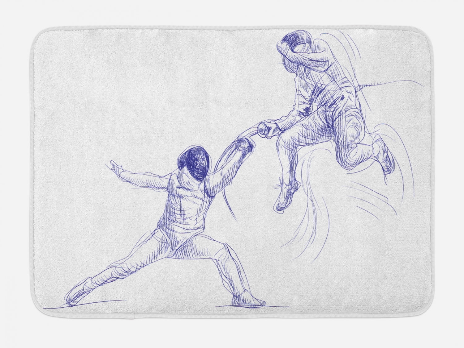 Sports Bath Mat, Sketch of Two Sportsman Fencing Duel Agility Attack ...
