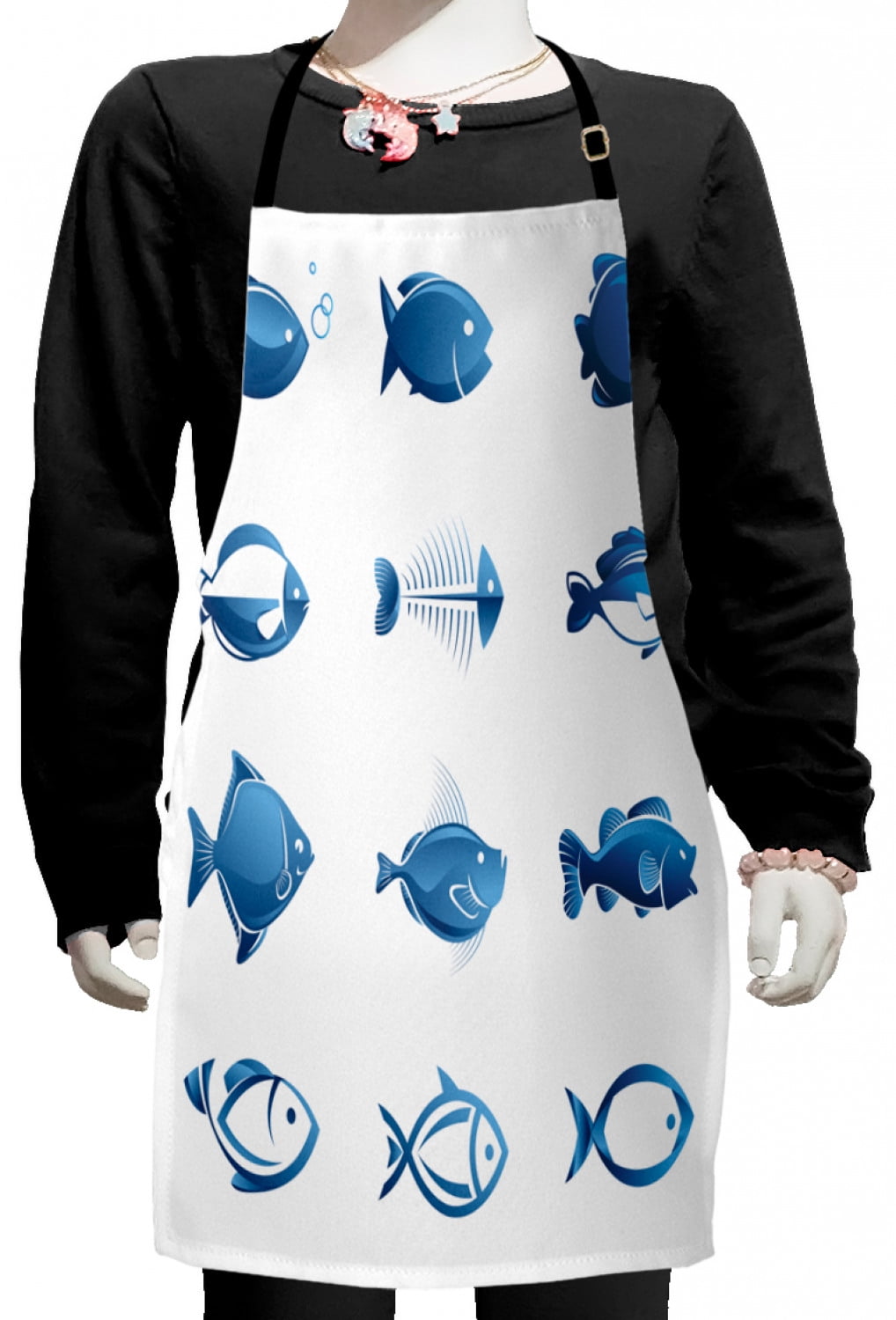 Fish Kids Apron, Array of Fish Silhouettes Marine Life Sea Ocean ...