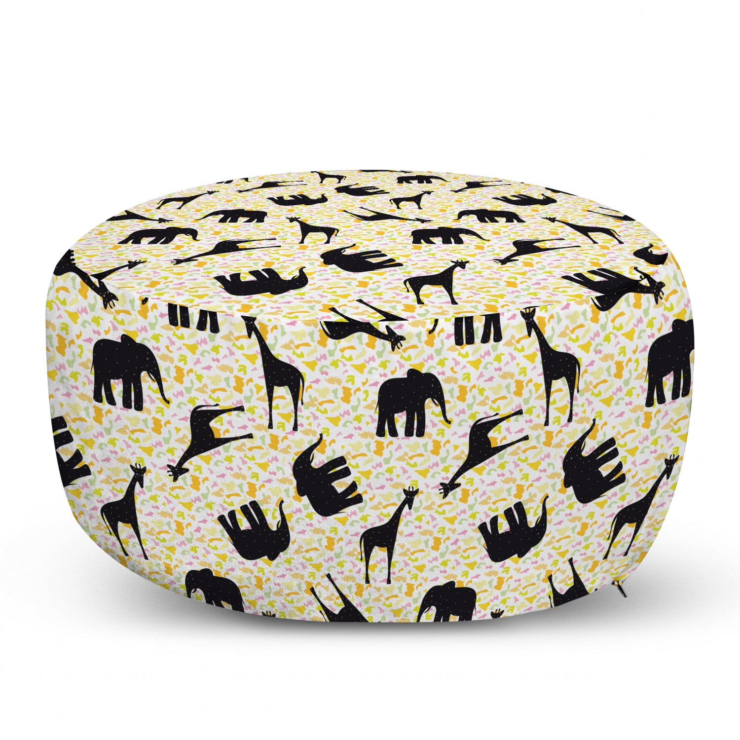 Giraffe Pouf Cover with Zipper, Pattern with Cartoon Giraffes and ...