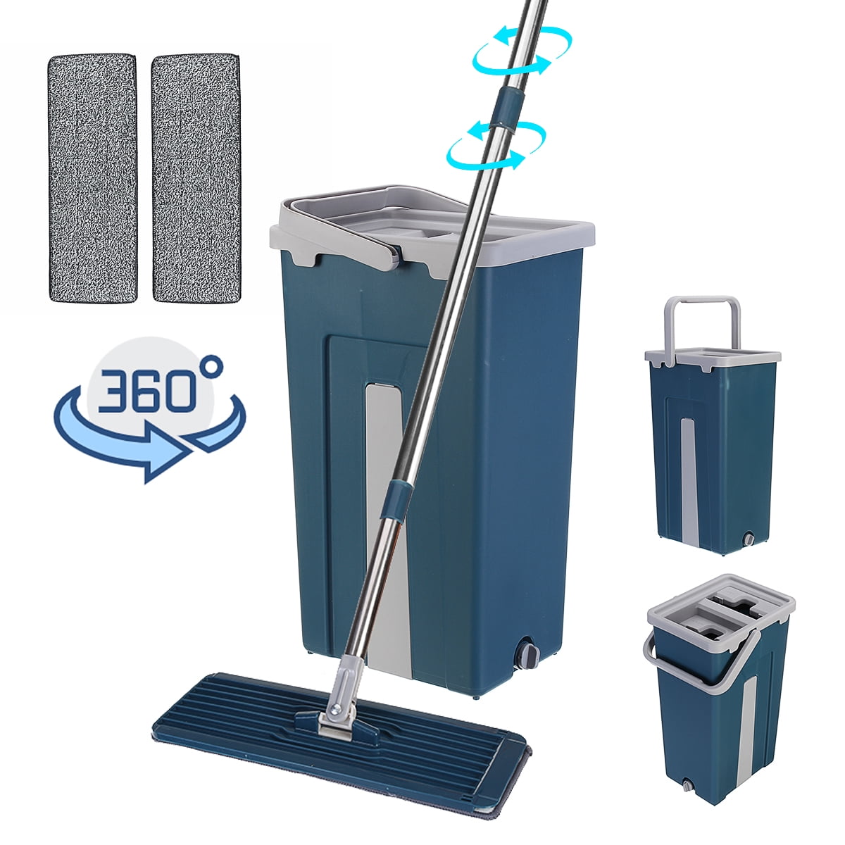 Squeeze Flat Mop Bucket System - Hand Free Dry Wet Self Wringing Floor ...