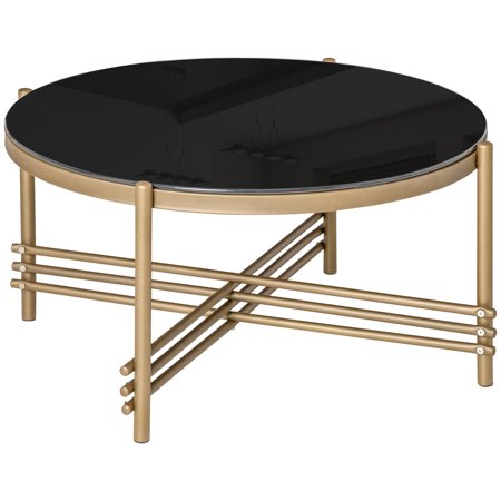 HOMCOM Round Coffee Table with Tempered Glass Top and Golden Metal Legs ...