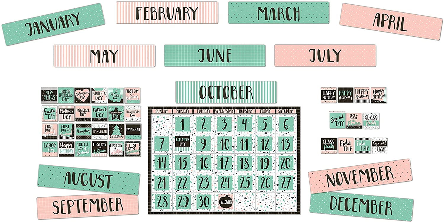 Eureka Pink and Green Confetti Pattern Classroom Calendar Bulletin ...