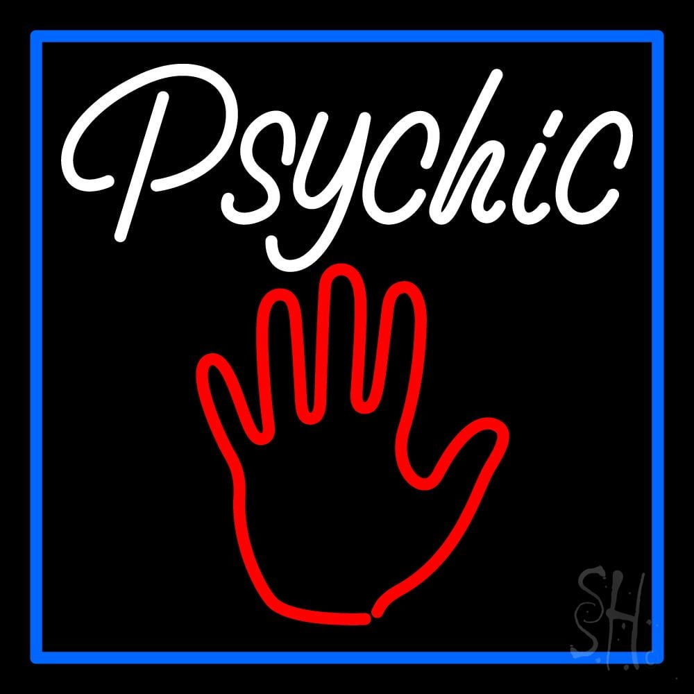 White Psychic With Blue Border LED Neon Sign 24" Tall x 24" Wide ...