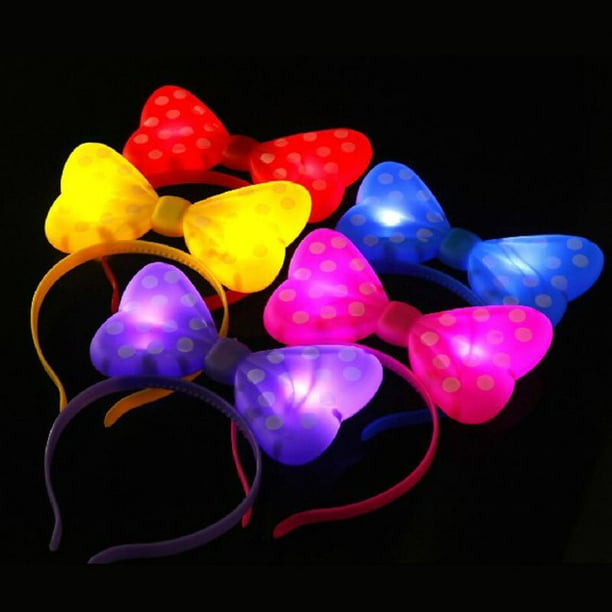 LED Lights Polka Dot Bow Headband Plastic Light up Blinking Rave Ribbon ...