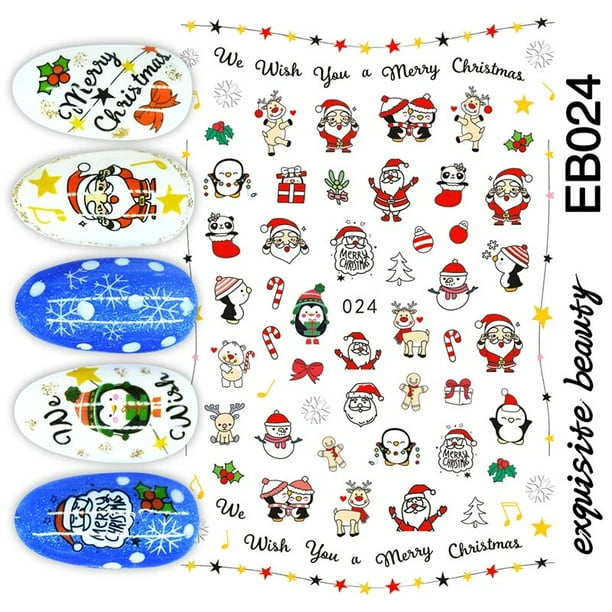 Calcomanía 3D de Navidad para uñas, calcomanía con diseño de copo de ...