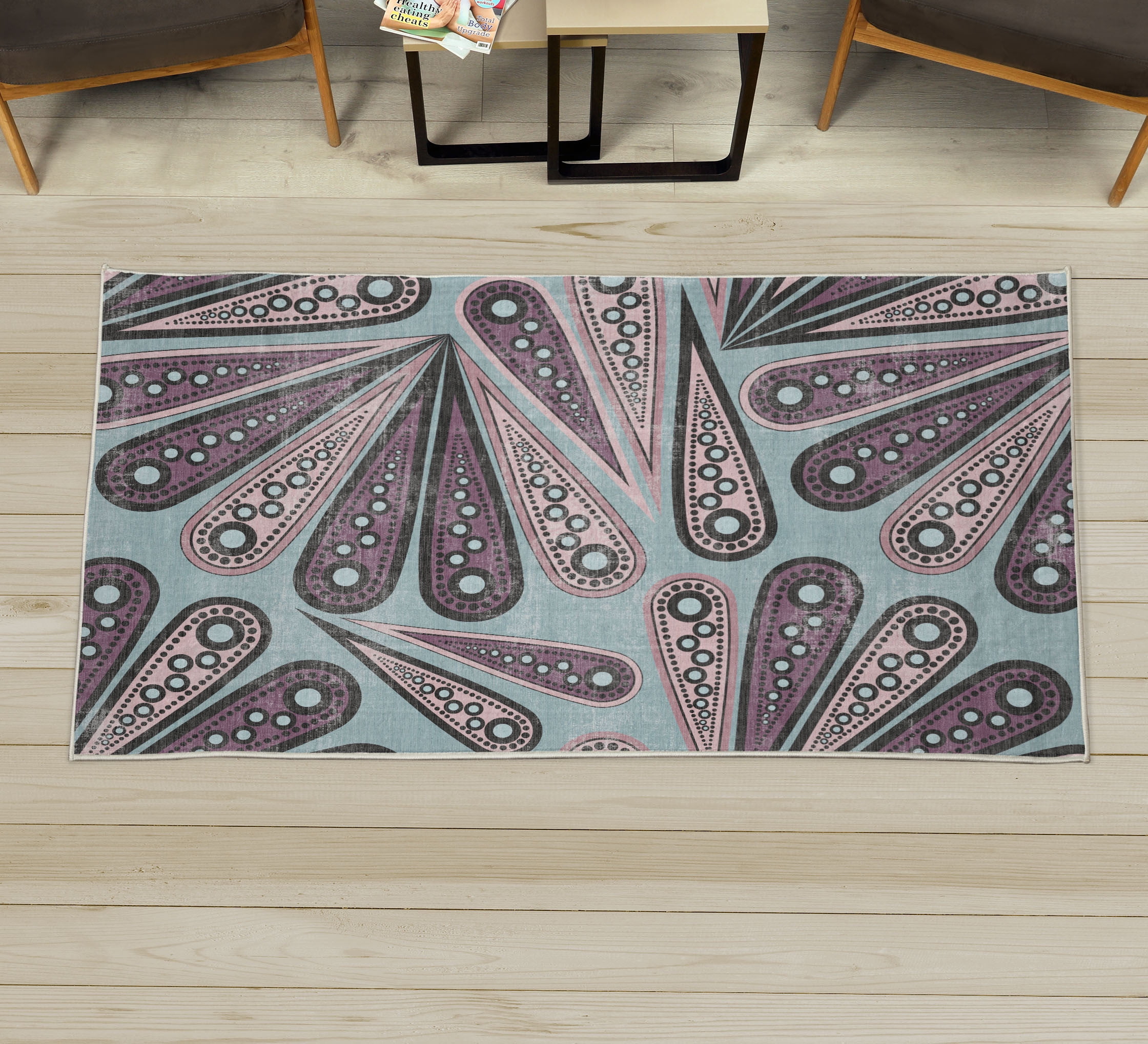 Abstract Decorative Rug, Contemporary Shapes Polka Dots Geometric Curvy ...