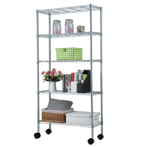 Zimtown 35"W x 14"D x 65"H 5-Tier Metal Wire Shelving Organizer Storage ...