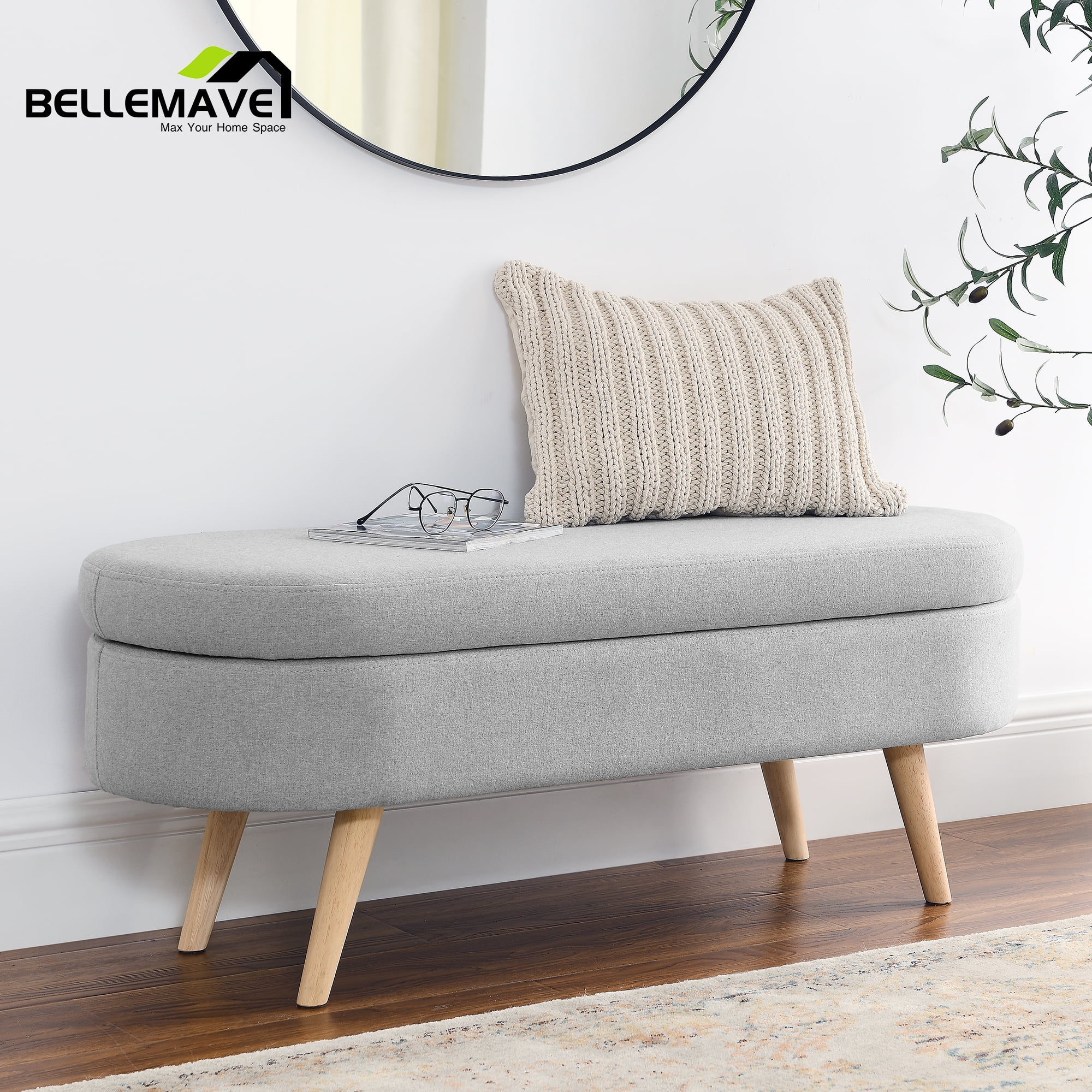 Bellemave Modern Storage Ottoman for Living Room, Linen Upholstered ...