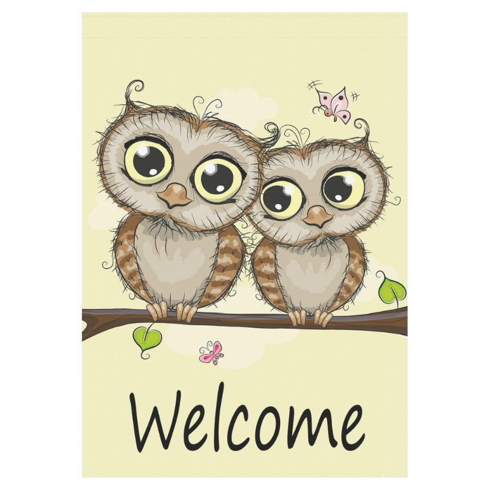 MYPOP Cute Cartoon Owl Welcome House Garden Flag Banner 28 x 40 inch ...