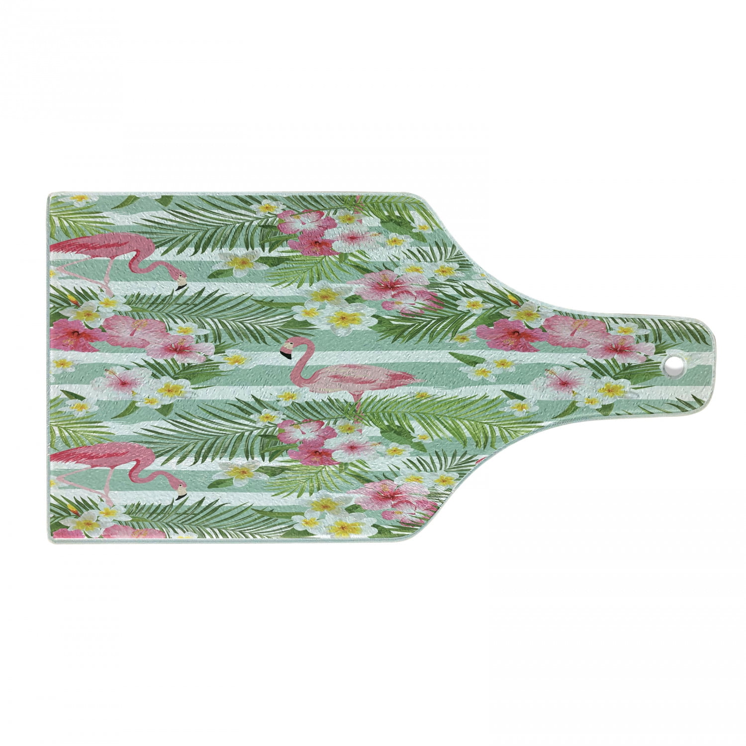 Flamingo Cutting Board, Flamingos with Exotic Hawaiian Leaves Flowers ...
