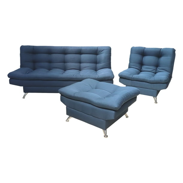 Sala Modular Azul Moderna NORVAL Florencia Sofá cama Sillón y Taburete ...