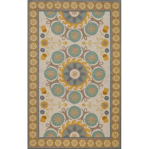 Momeni Suzani Hook Floral Flowers Transitional Area Rugs, Yellow Blue 5 ...