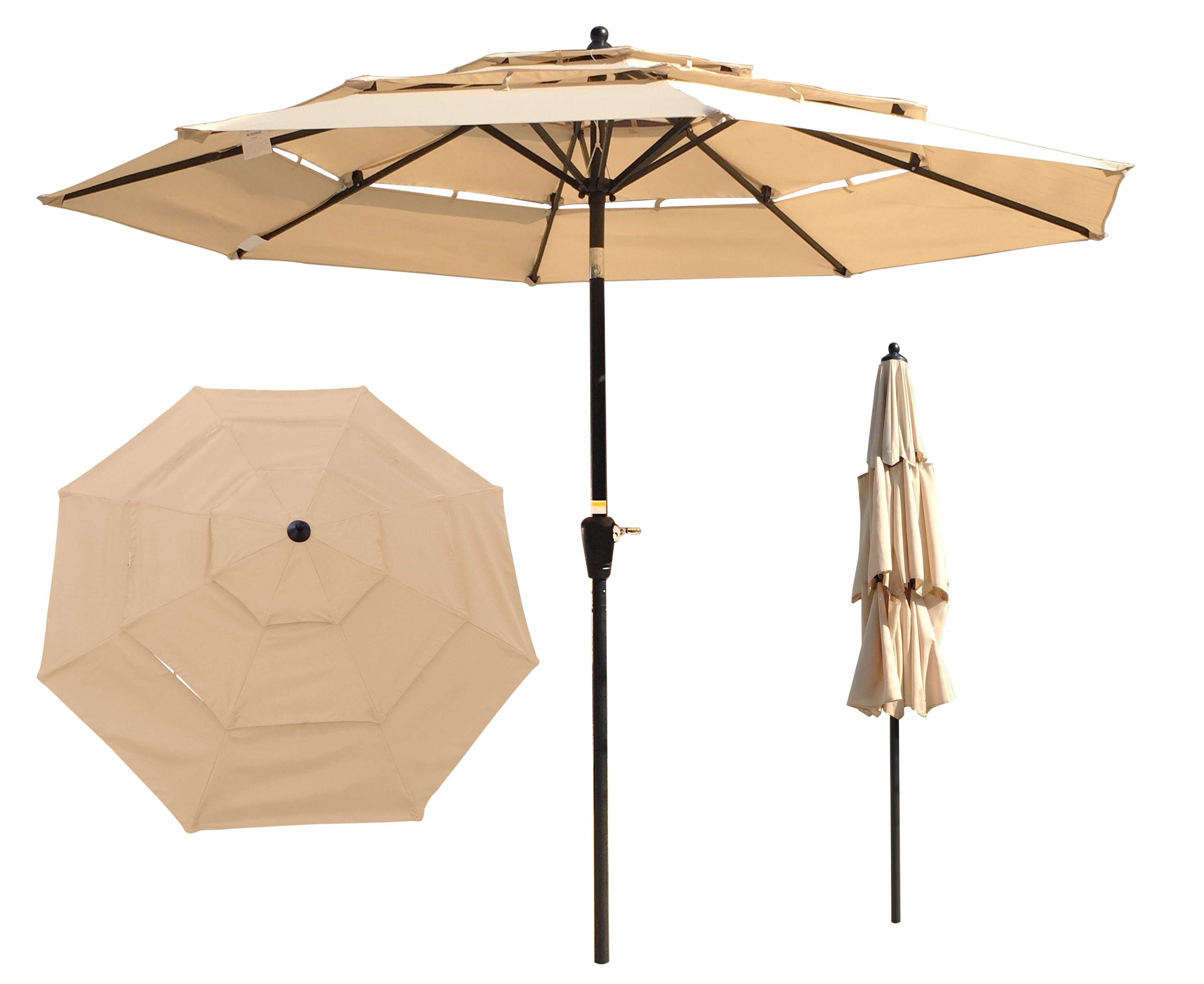 9ft Outdoor Patio Umbrella 3 Tiers Market Table Umbrella With Crank