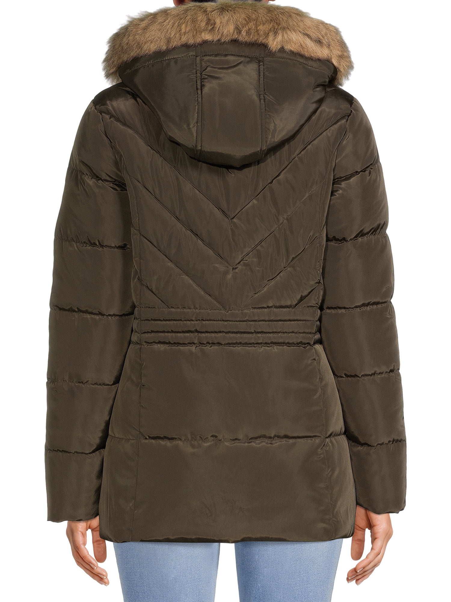 Buy Big Chill Women's Quilted Puffer Jacket with Faux Fur Trim Hood ...