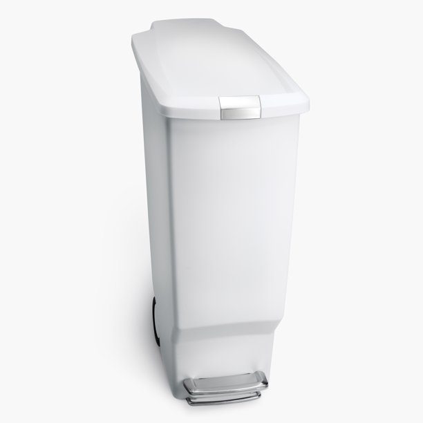 simplehuman 10.6 gal Plastic Slim Kitchen Step Trash Can, White ...