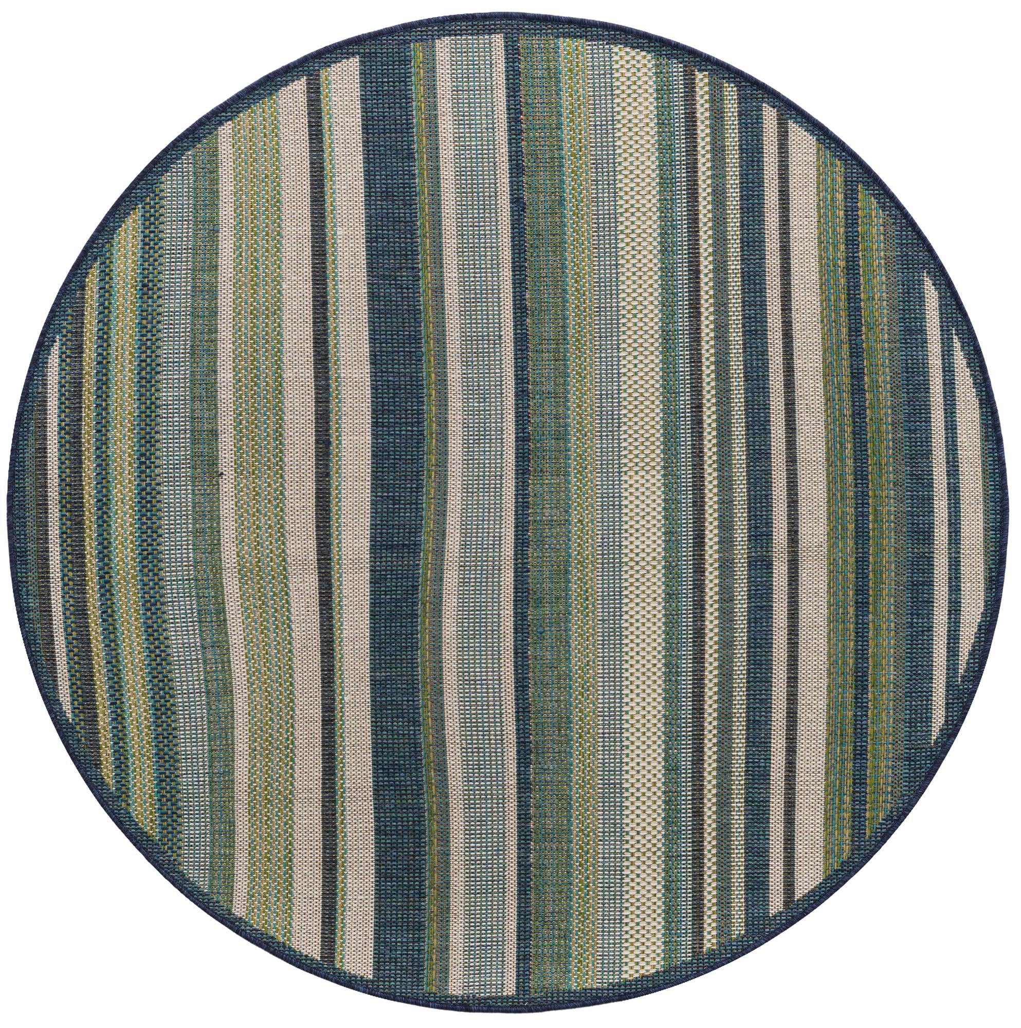 Rugs.com Baja Outdoor Collection Rug – 5 Ft Round Blue Medium Rug ...