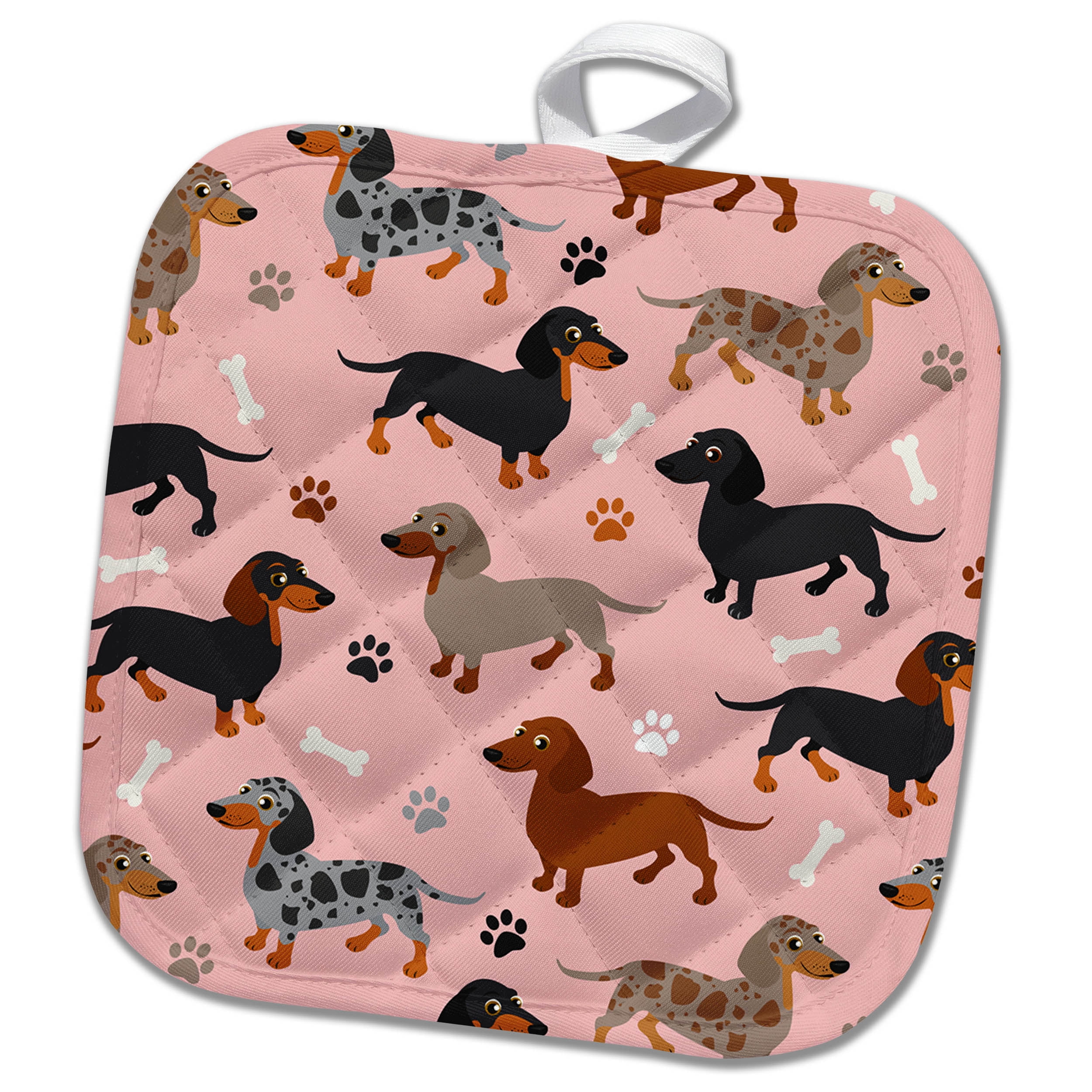 3dRose Cute Dachshund Pattern Pink Weiner Dog - Pot Holder, 8 by 8-inch ...