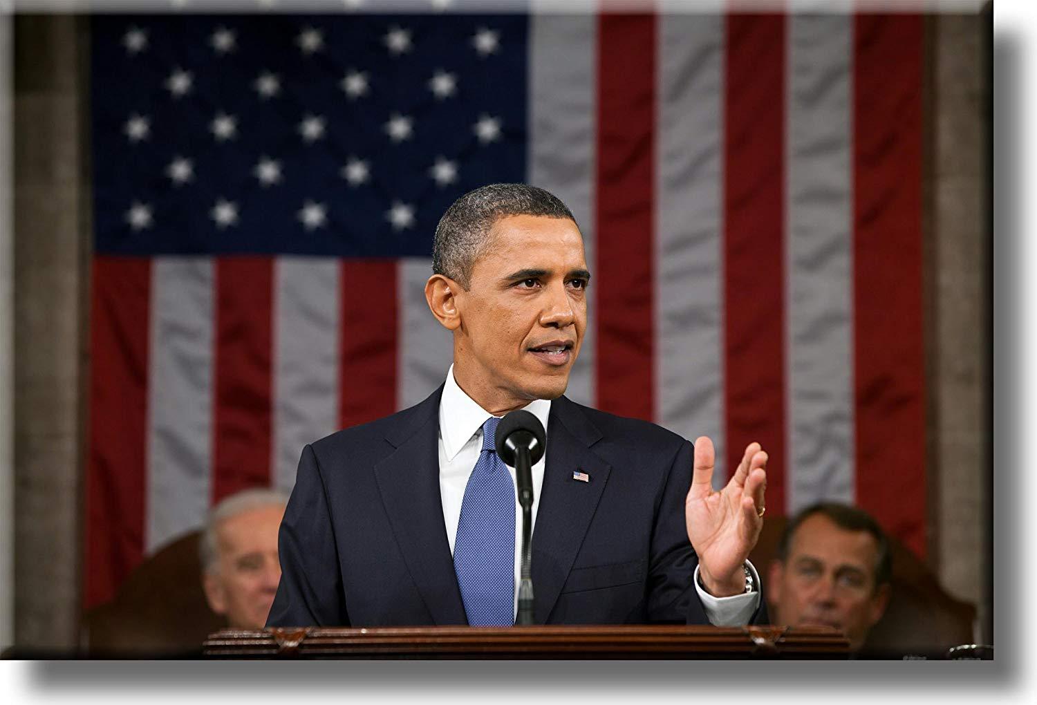 Barack Obama Speaking Picture on Stretched Canvas, Wall Art Décor ...