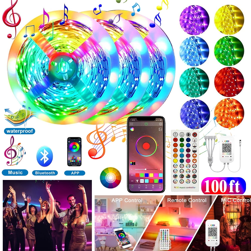 AlexTong LED Strip Lights 100ft Smart LED Light Strips Music Sync Color ...