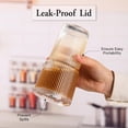 4PCS Ribbed Glass Cups with Lids and Straws, 20oz Vintage Drinking ...
