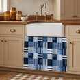 Blue Patchwork Cabinet Curtain, Blue Checkered Linen Texture Striped ...