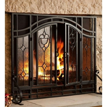 Small Cast Iron Scrollwork Fireplace Fire Screen with Doors - Walmart.com
