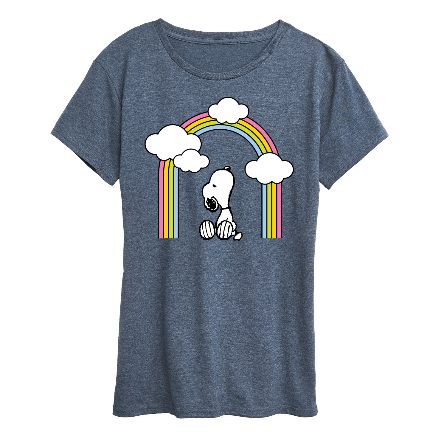 Peanuts - Snoopy Looking Up Rainbow - Ladies Short Sleeve Classic Fit ...