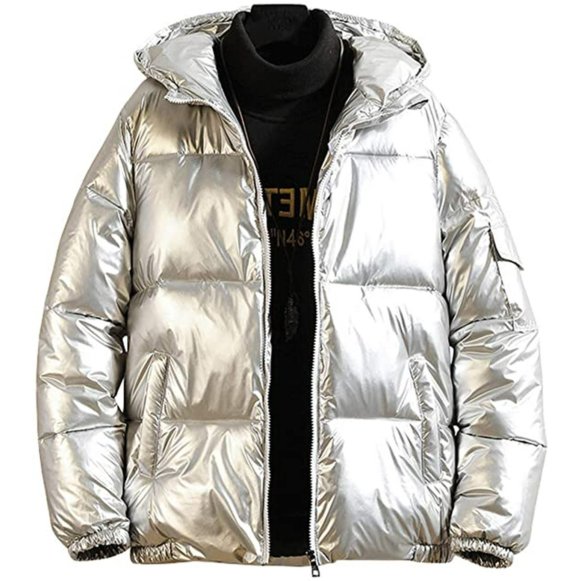 Click here for Jhijhoo Mens Casual Hooded Full Zip Metallic Shiny... prices