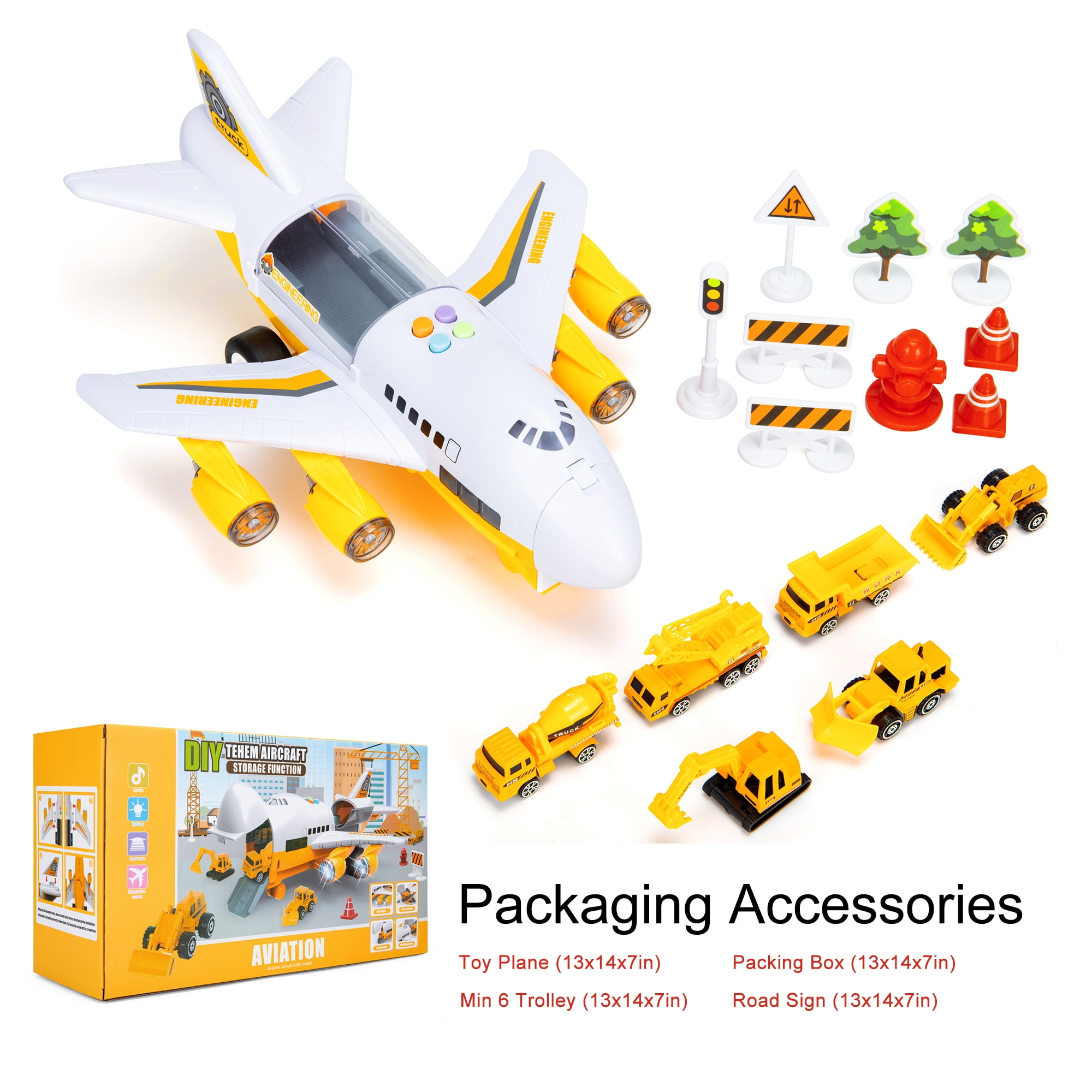 Airplane Toy with Construction Toy Cars Set, Transport Cargo Airplane ...