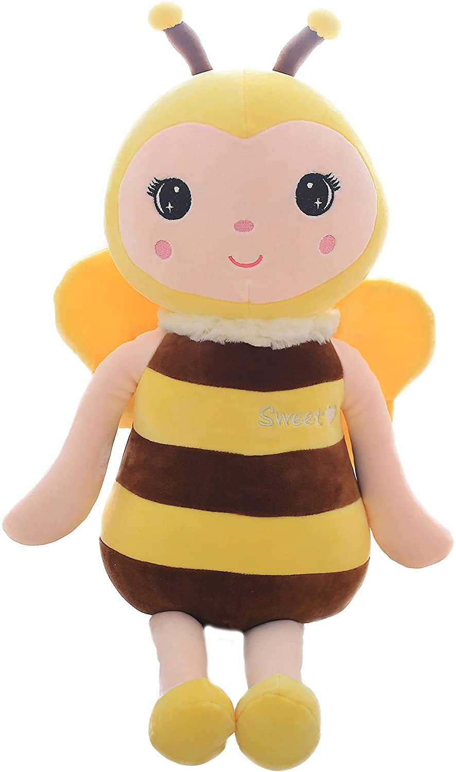 Cuddly Fuzzy Bumblebee Stuffed Animal with Smile Face and Yellow Wings Honey Bee Plush Soft Toy ...