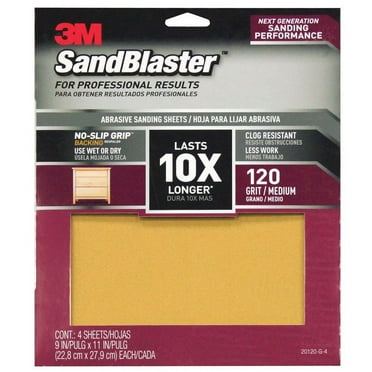 3M Sandblaster No-Slip Grip Sandpaper, Gold, 3-2/3 in x 9 in, 180 Grit ...
