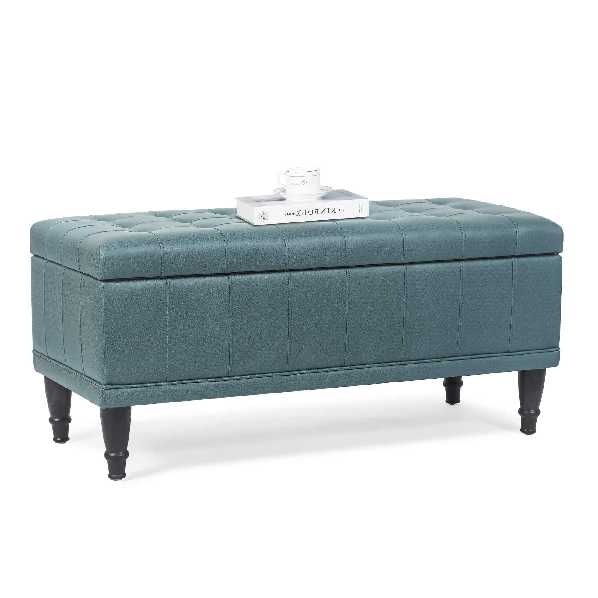 Homebeez Storage Ottoman Bench with Hinges,Upholstered Foot Rest ...