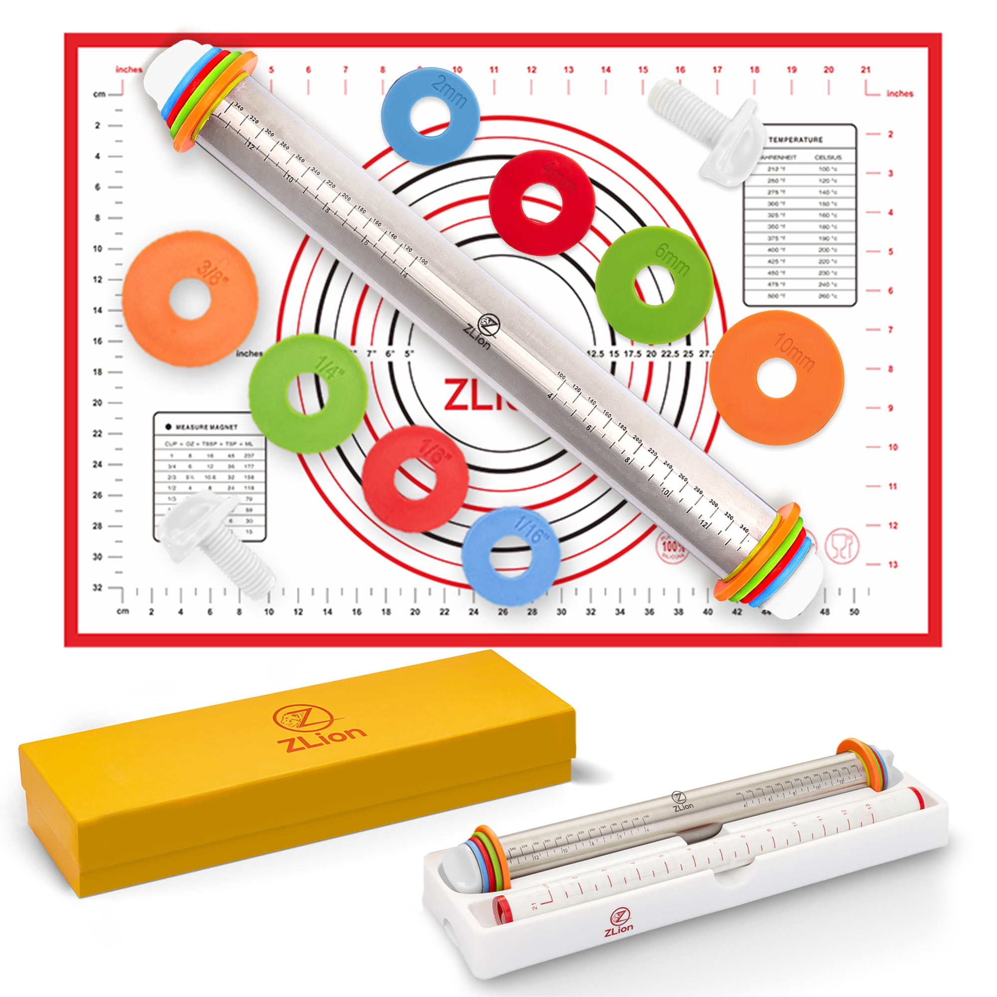 Stainless Steel Rolling Pin with Storage Based and Silicone Mat in a ...