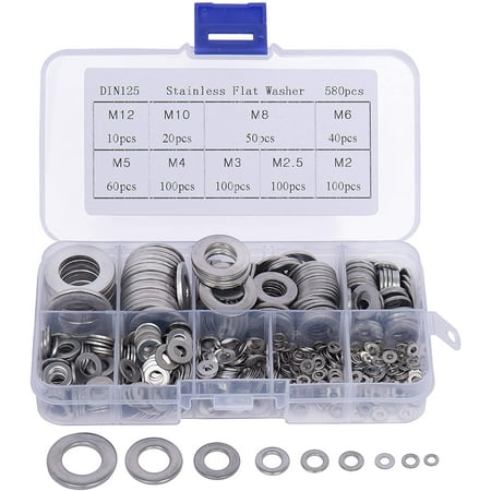 Metal Washers (580 Pieces) with Plastic Box - 9 Different Sizes of ...