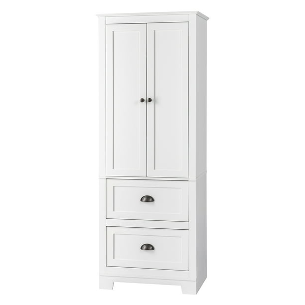 GoDecor White Kitchen Pantry Cabinet with 2 Drawers, Freestanding ...