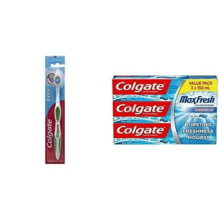 Colgate Extra Clean Toothbrush, Firm, 1 Count + Colgate MaxFresh ...