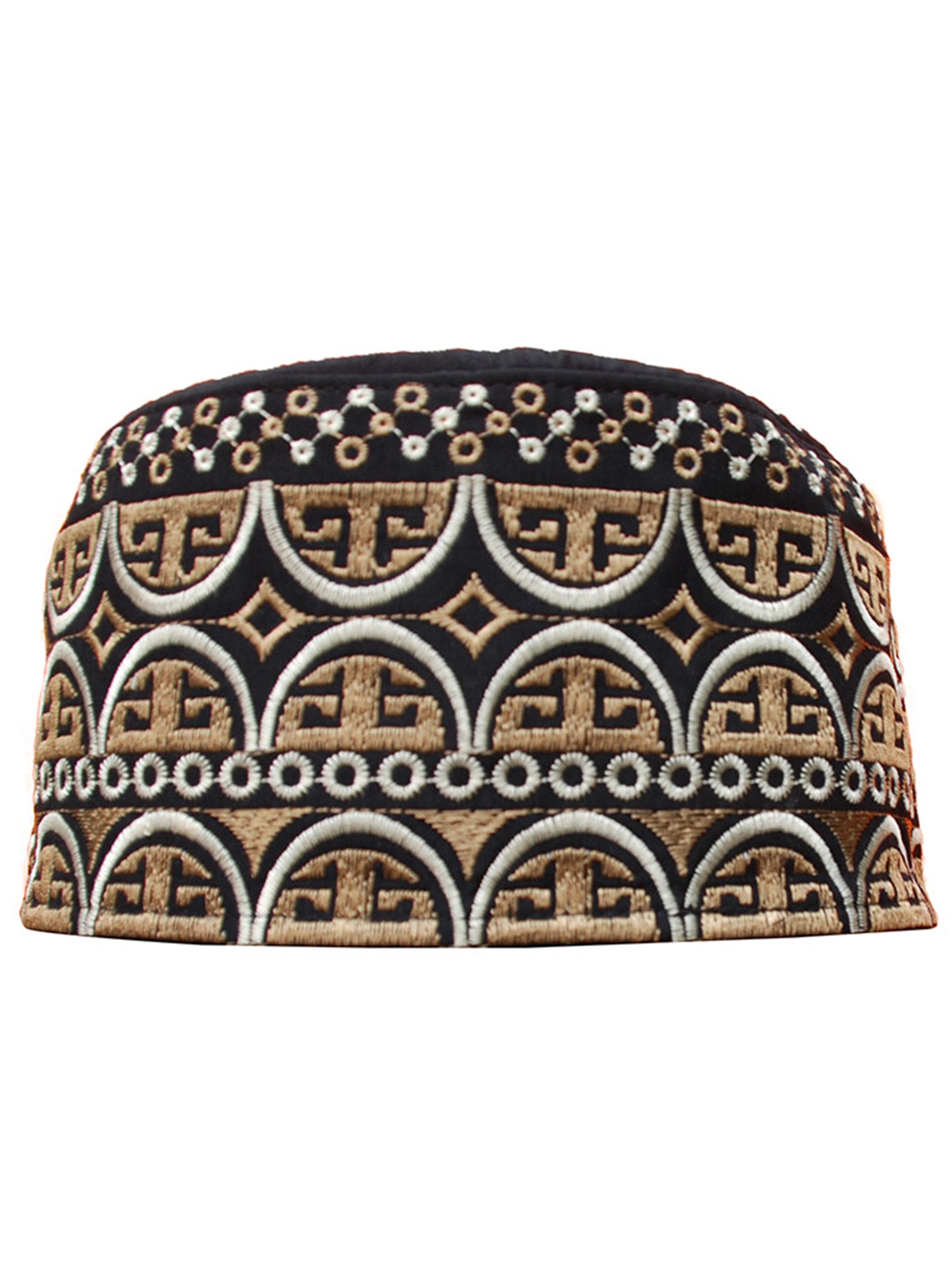 TheKufi® Omani Style Hat Black Silver Brown Arch Embroidery Tall Arab ...