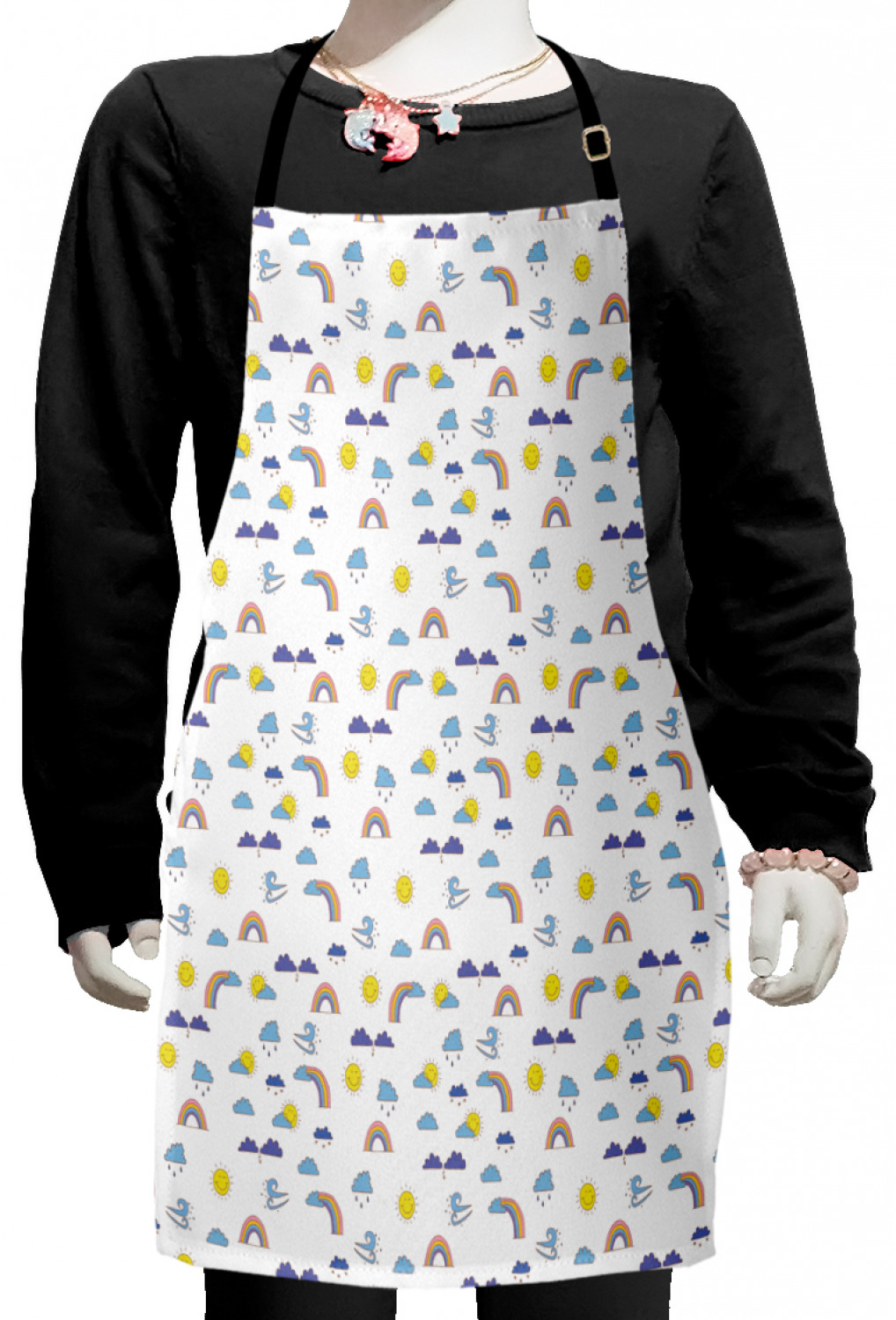 Nursery Kids Apron, Pattern with Cartoon Weathers Smiling Sun Raining ...