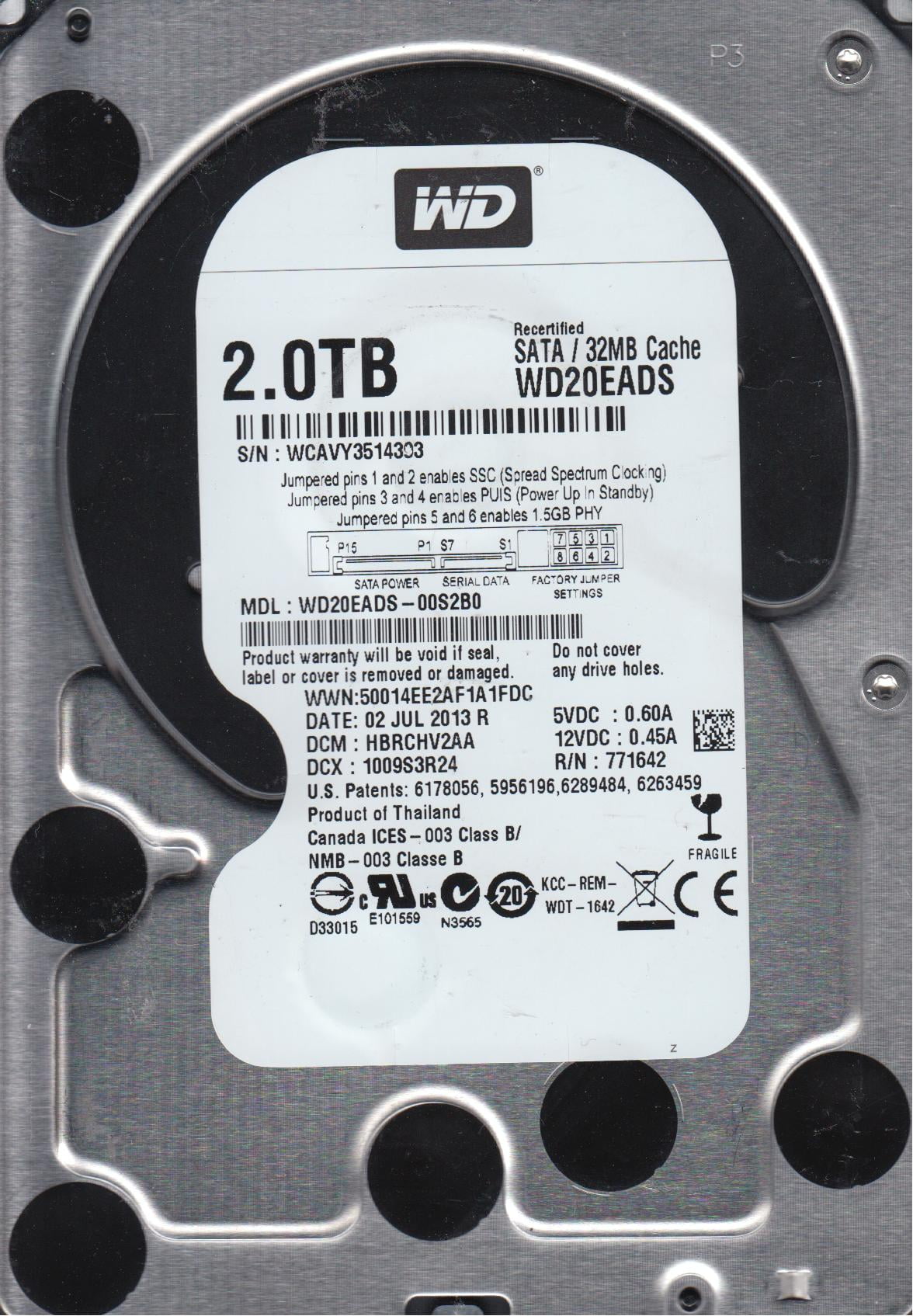 WD20EADS-00S2B0, DCM HBRCHV2AA, Western Digital 2TB SATA 3.5 Hard Drive ...